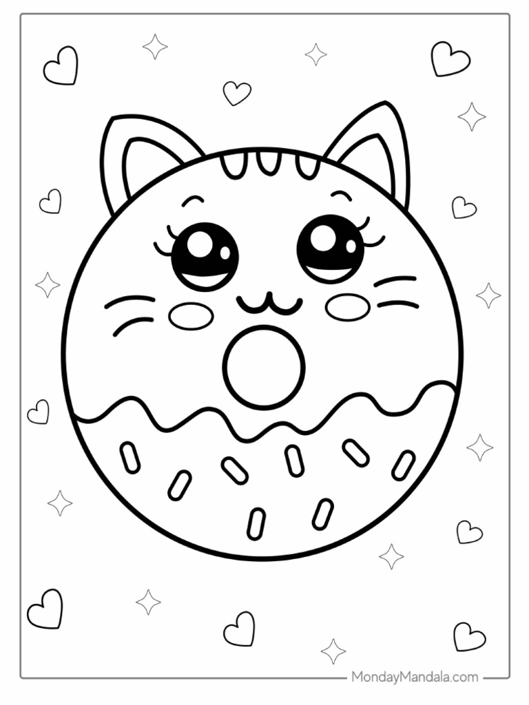 Cat Donut Coloring Page | PDF