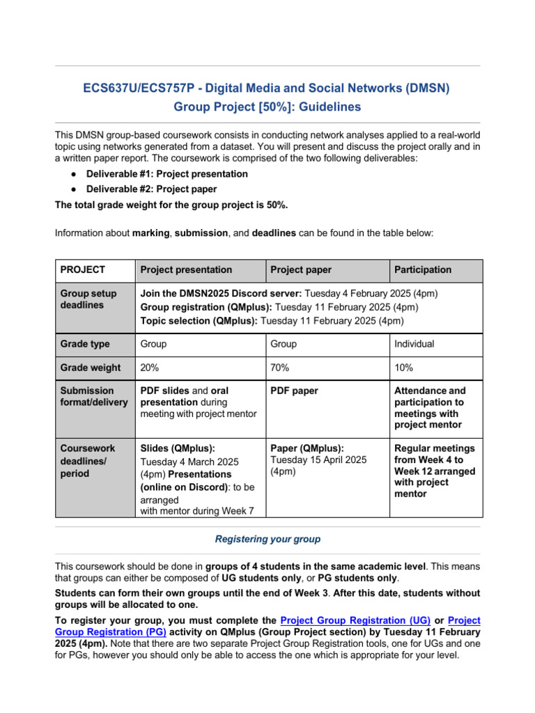 DMSN Group Project Guidelines 2025 | PDF | Methodology | Data