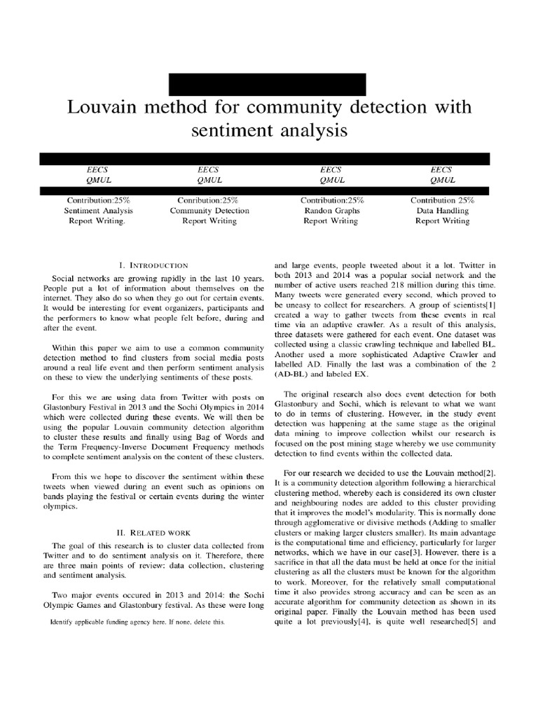 PG_ProjectPaper_Louvain Method for Community Detection With Sentiment Analysis_2019-20 | PDF