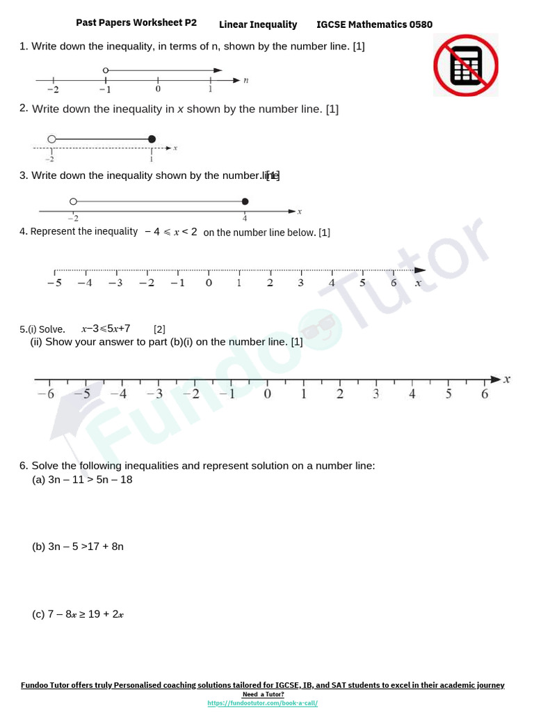 Igcse Math 0580 Linear Inequalities Past Paper Worksheet P2 Pdf