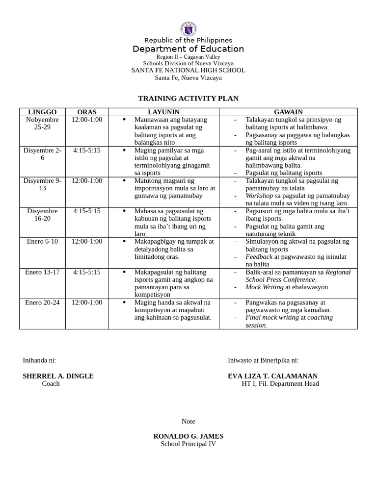 Training Activity Plan. Sherrel Dingle | PDF