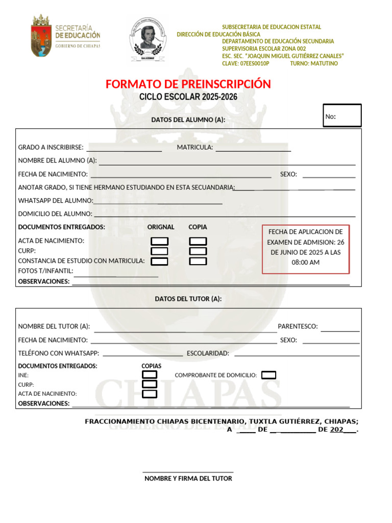 Formato de Preinscripcion 25-26 | PDF