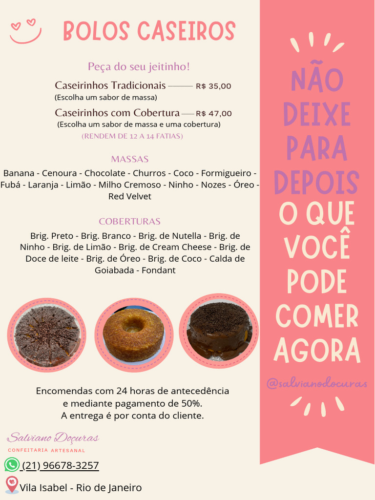 Menu Bolos Caseiros | PDF