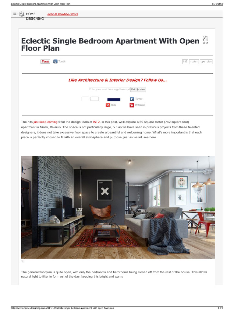 Eclectic Single Bedroom Apartment With Open Floor Plan-1 | PDF ...