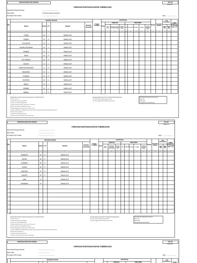 Formulir Investigasi Kontak TBC | PDF