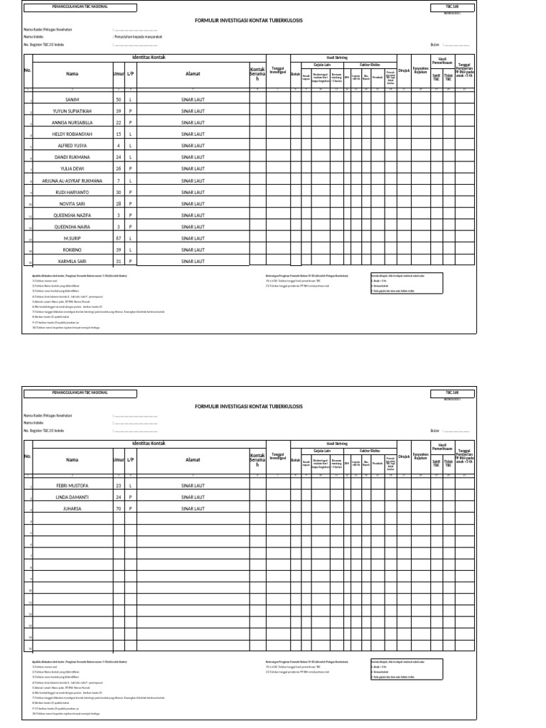 Formulir Investigasi Kontak TBC | PDF