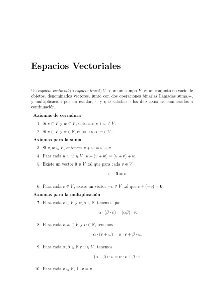 Introducción A Espacios Vectoriales Pdf Base álgebra Lineal