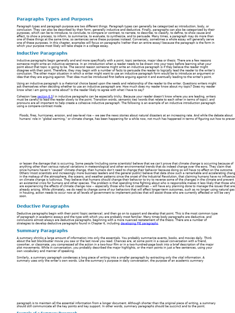 Types and Purposes of Paragraphs | PDF | Inductive Reasoning | Adolescence