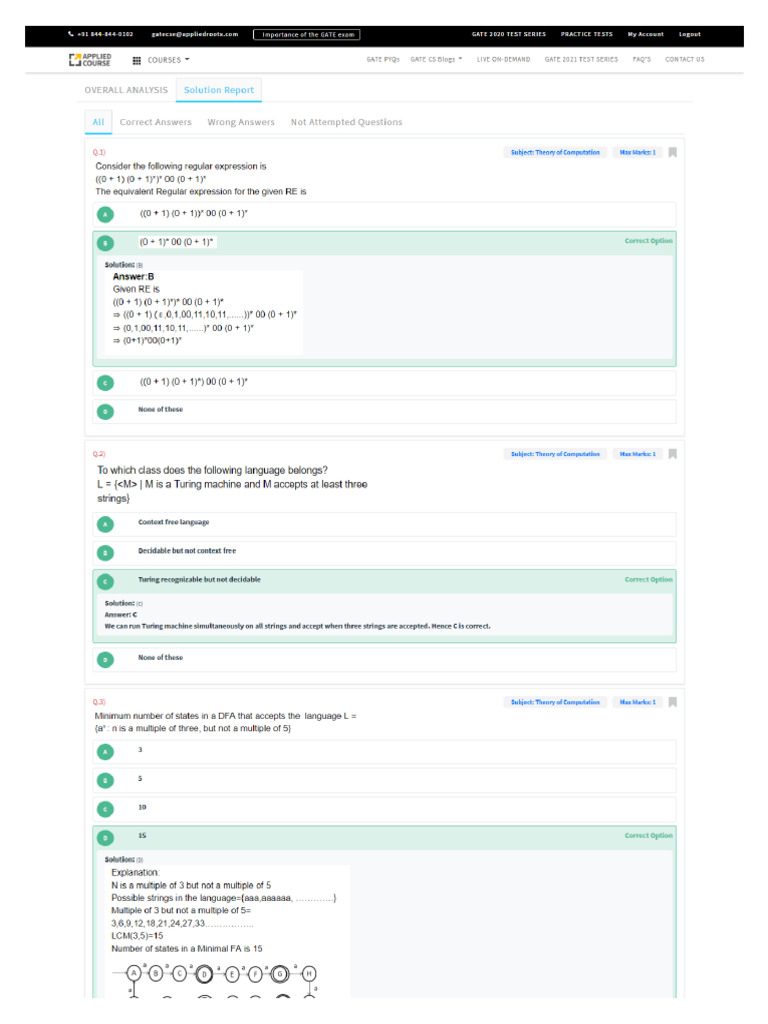 Theory of Computation Subject Test-1 | PDF