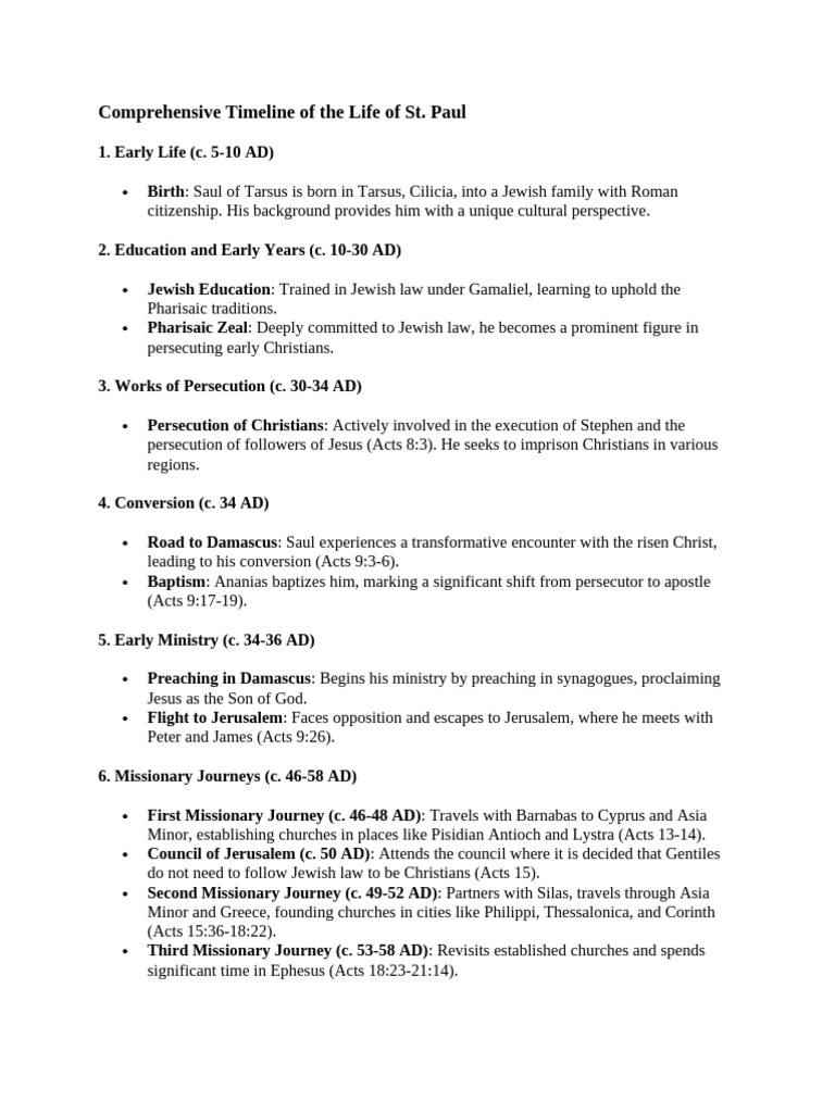 Timeline of St. Paul's Life and Legacy | PDF | Paul The Apostle | Acts ...