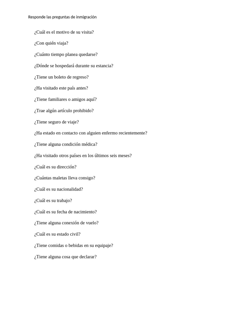 Preguntas de Inmigracion | PDF