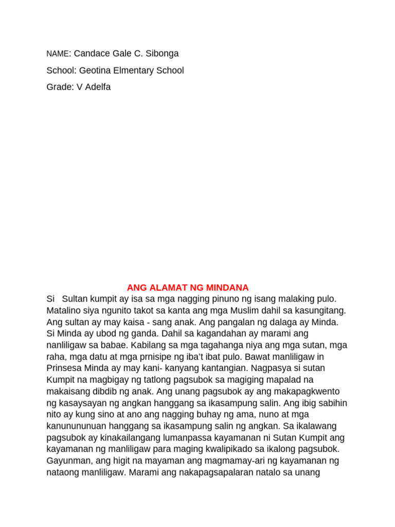 Ang Alamat NG Mindanao | PDF