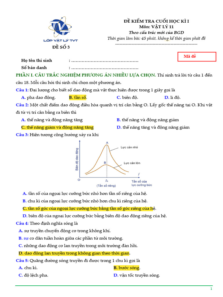 Đề 3 - Bổ trợ - CK1 - VL11 - ĐỀ | PDF