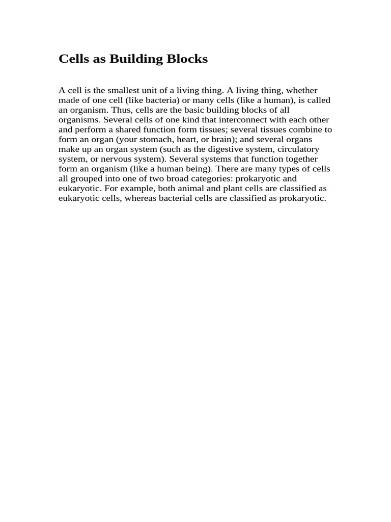 Cells As Building Blocks | PDF
