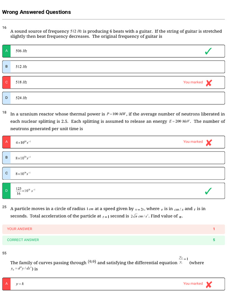 Physics and Chemistry Question Review | PDF | Acceleration | Oscillation
