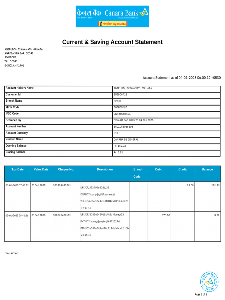 Current Account Statement Summary | PDF | Phishing | Debits And Credits
