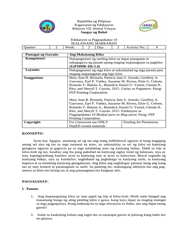 EsP10 Q2 Wk2 Day2 | PDF