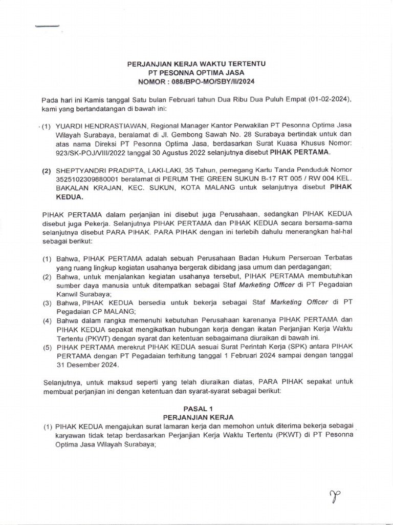 PKWT Sheptyandri Pradipta | PDF