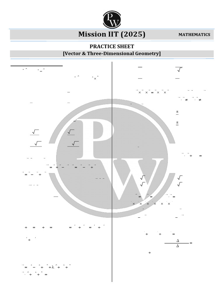 Vector & Three-Dimensional Geometry - Practice Sheet - Mission IIT 2025 ...