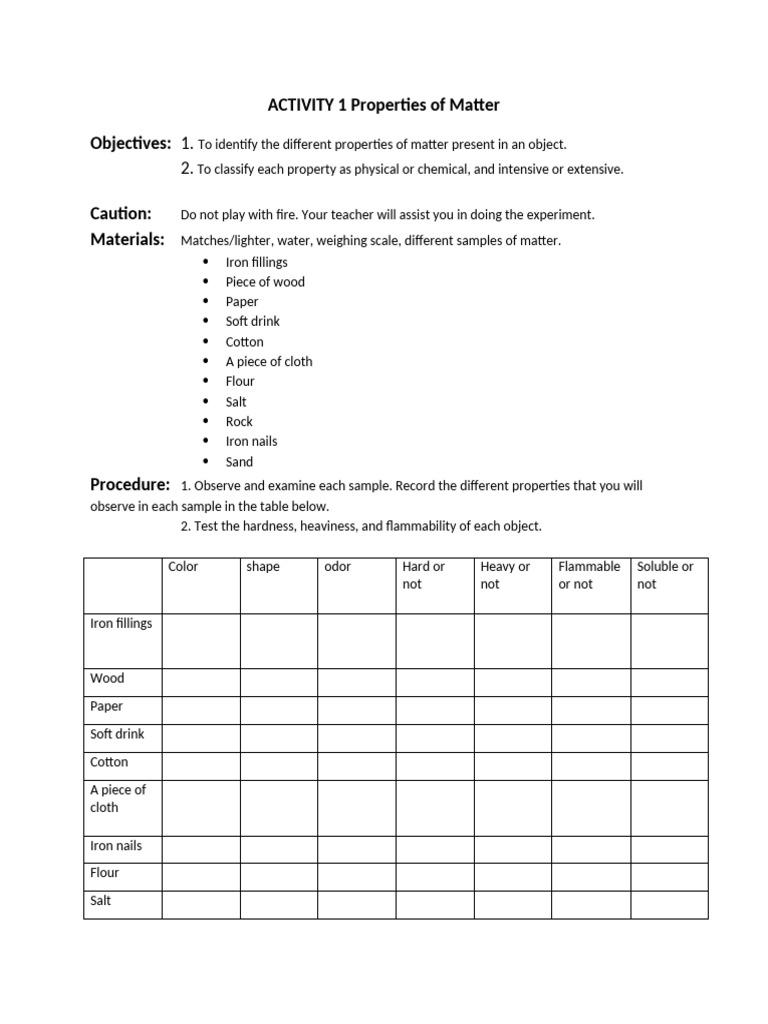 Properties of Matter Experiment Guide | PDF
