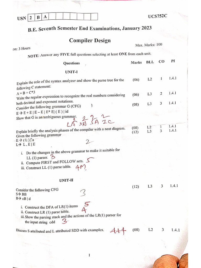 Compiler Design Old QP - S | PDF