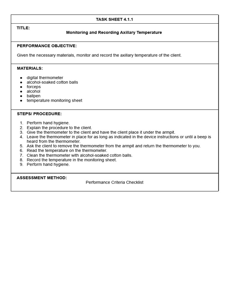 Axillary Temperature Monitoring Guide | PDF
