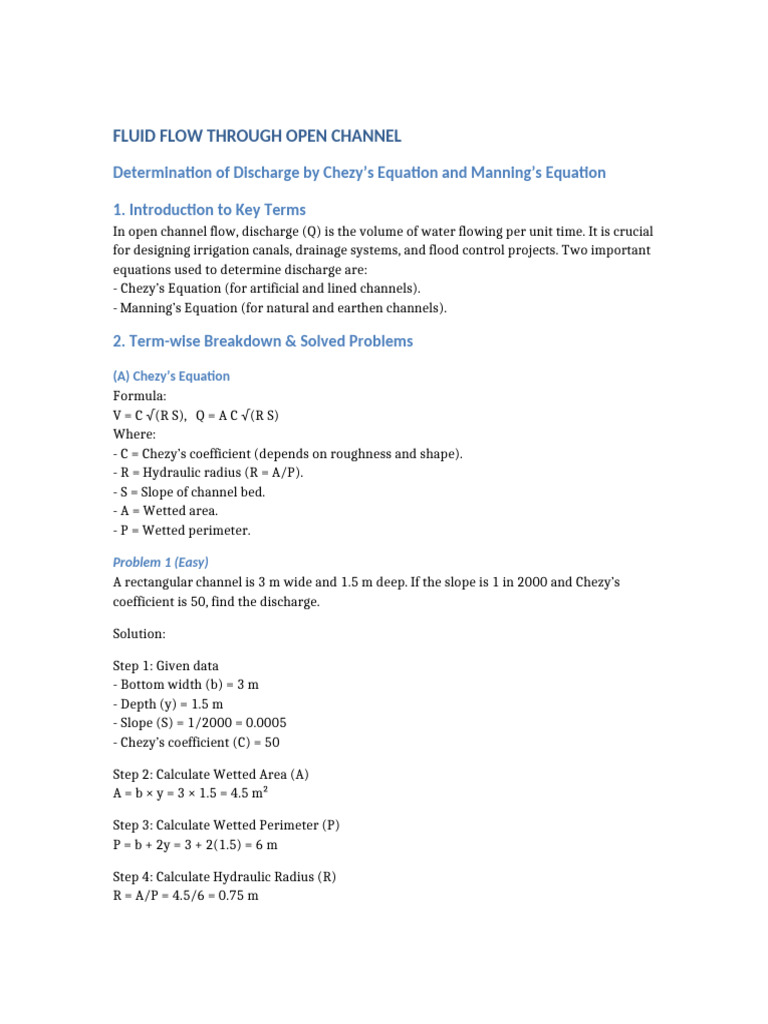 Fluid Flow Open Channel Solved | PDF | Civil Engineering | Chemical Engineering
