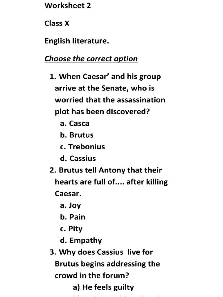 Class X Worksheet - 2 | PDF