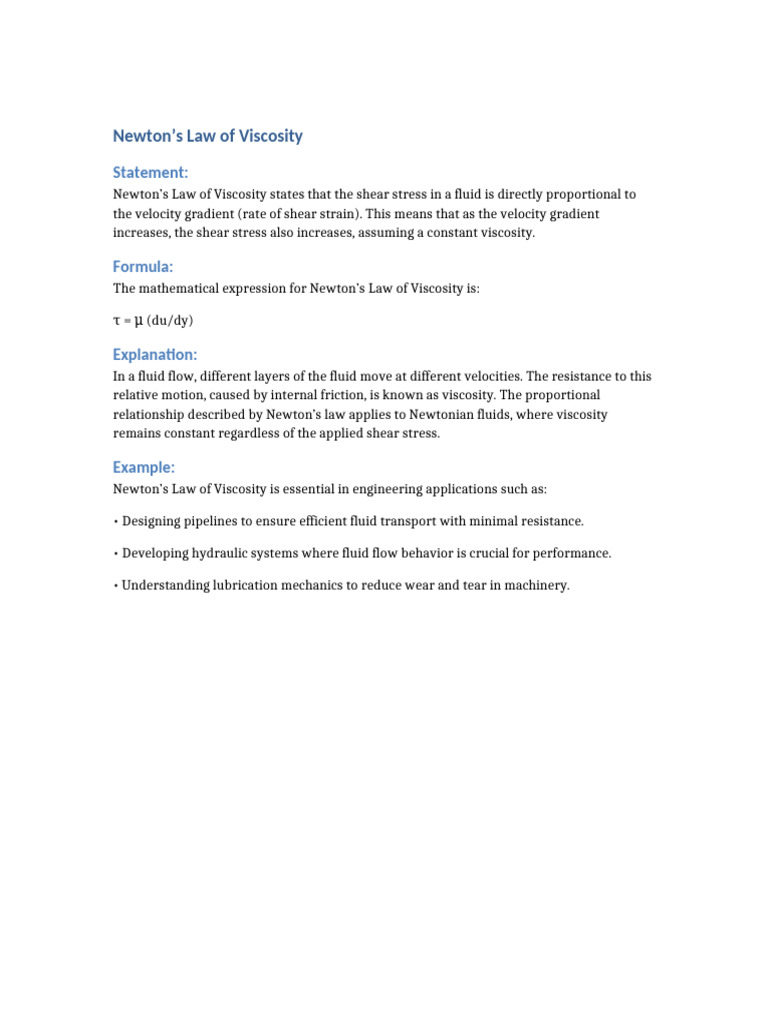 Newtons Law of Viscosity | PDF