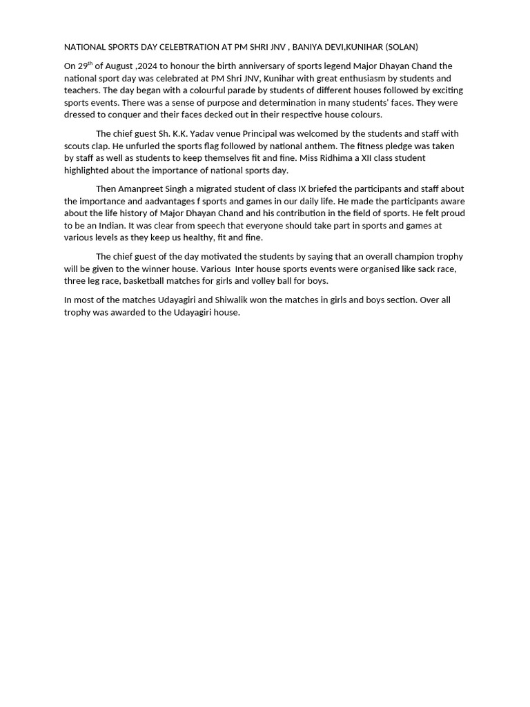 National Sports Day | PDF