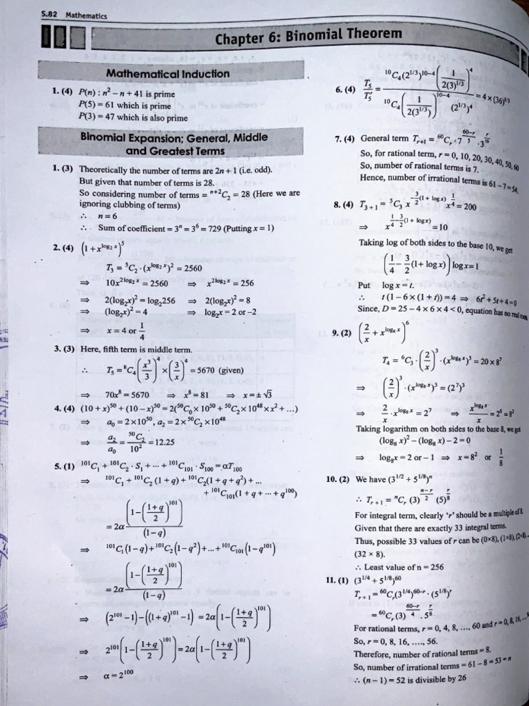 Binomial Theorem PYQ (Solutions) | PDF | Numbers | Algebra