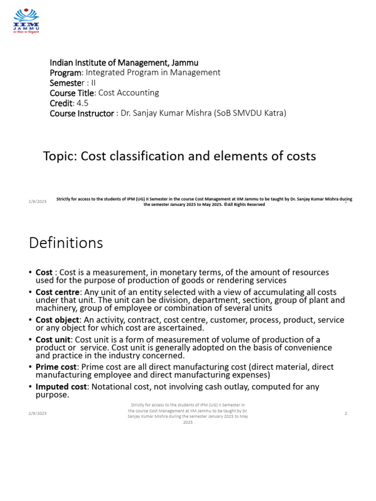 Cost Classification Elements of Costs and Costing Methods and Systems ...