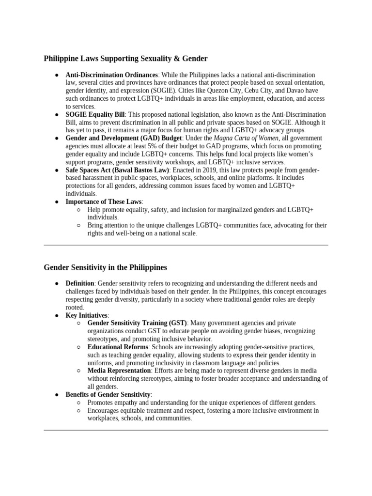 Philippine Laws on Gender and LGBTQ+ Rights | PDF | Gender | Gender Studies