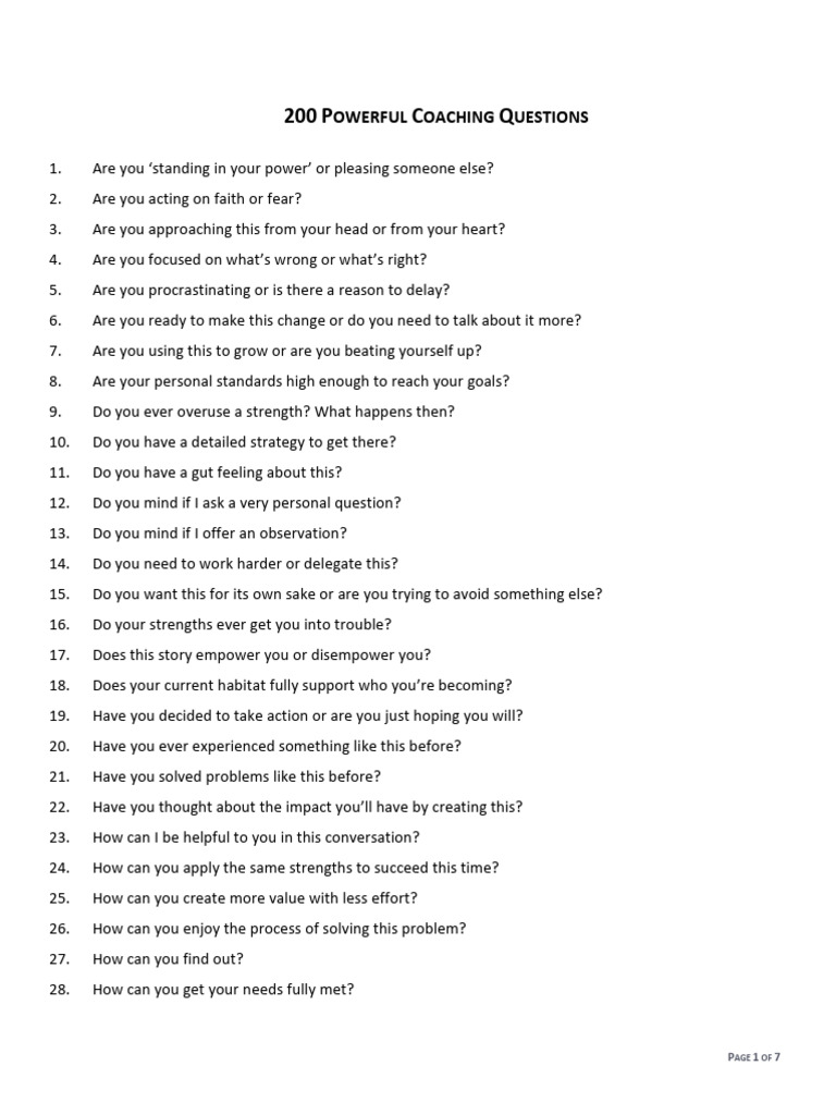 200 Essential Coaching Questions | PDF | Goal | Social Psychology