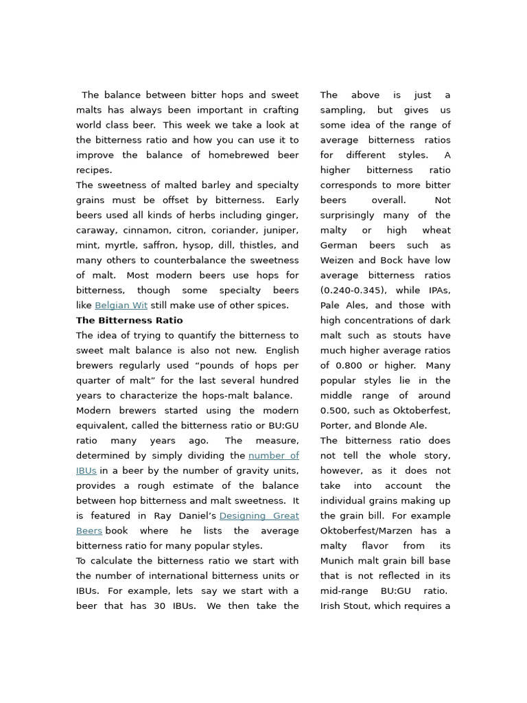 Balance your bitternes ratio | PDF | Beer | Malt Based Drinks