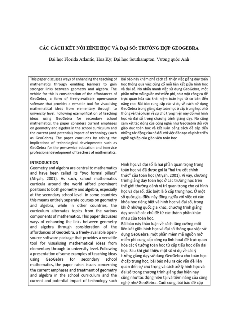 Bản Dịch Ways of Linking Geometry and Algebra | PDF