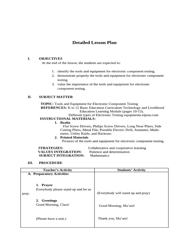 Detailed Lesson Plan Final Grade 7 | PDF | Electric Current | Screw