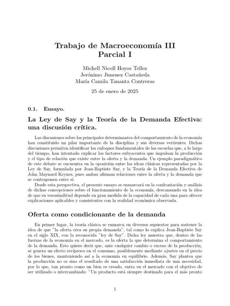 Ley de Say vs Demanda Efectiva | PDF | Oferta (economía) | John Maynard ...