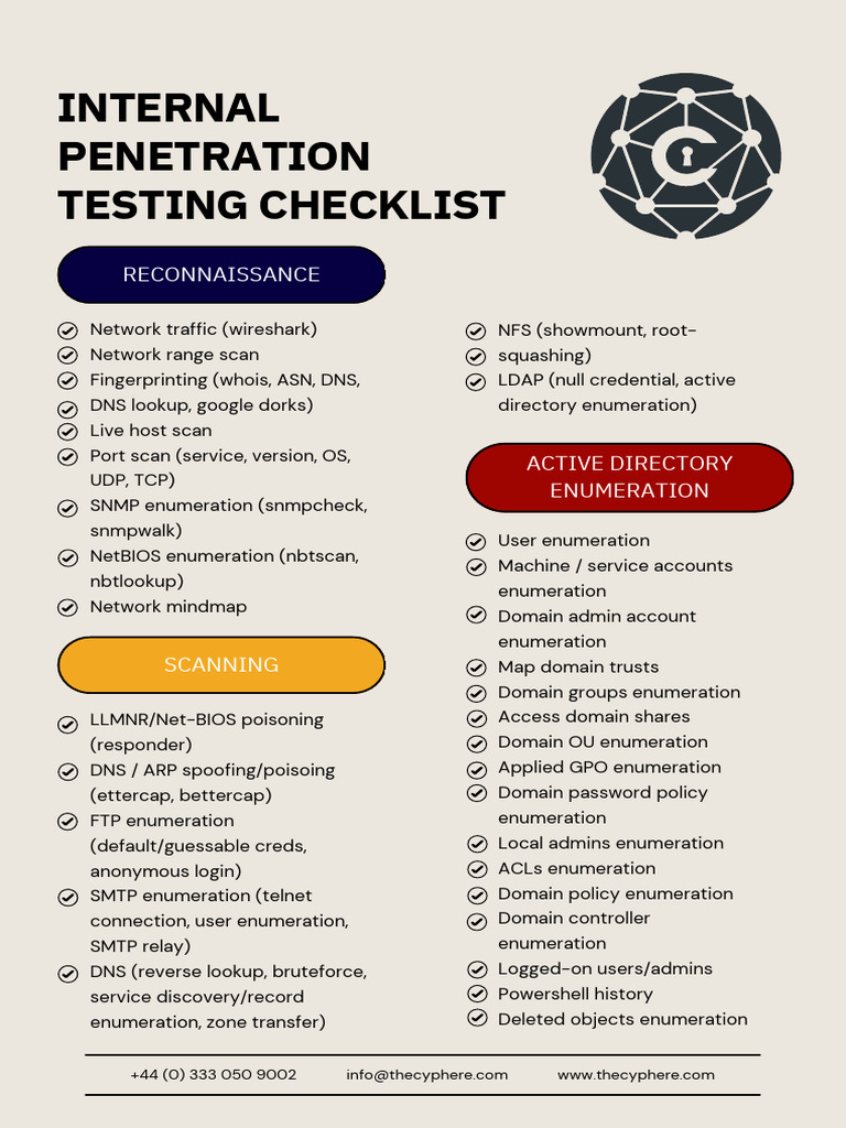 Internal Penetration Testing Checklist | PDF | Security | Computer Security