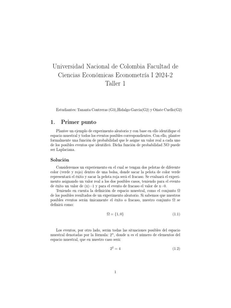 Taller 1 Econometría I | PDF | Mínimos cuadrados ordinarios | Análisis de regresión