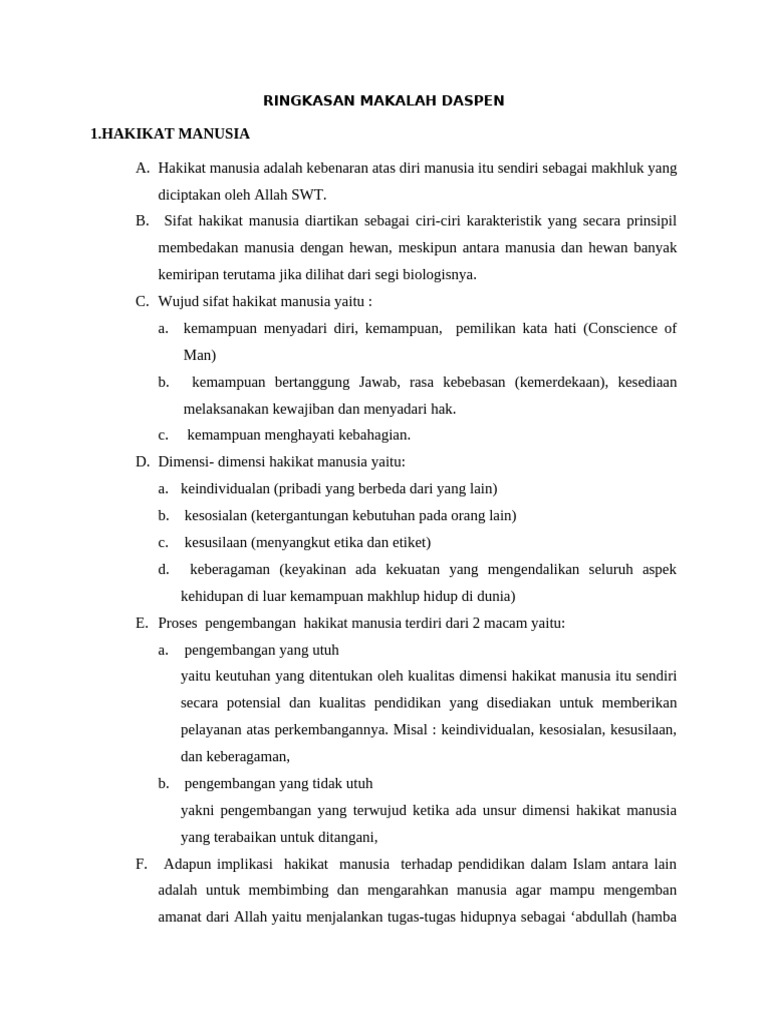 RINGKASAN MAKALAH DASPEN | PDF