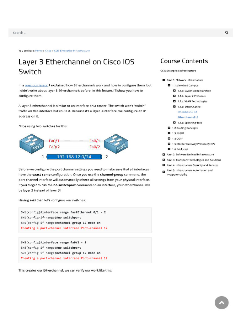 Layer 3 Etherchannel On Cisco IOS Switch | PDF