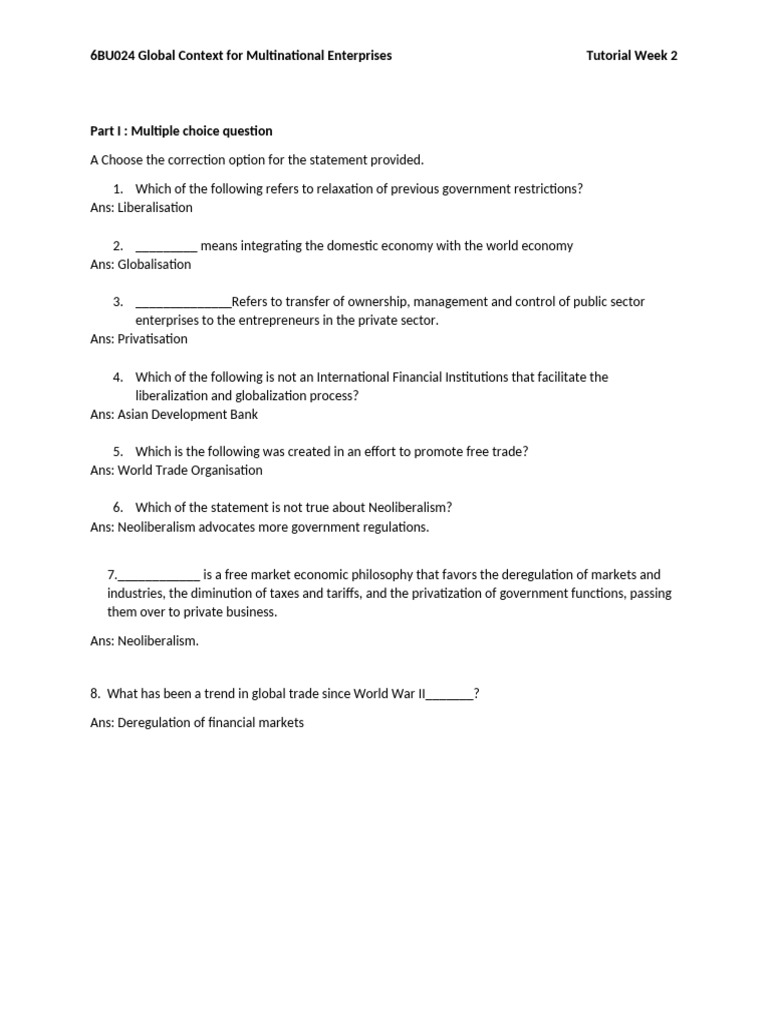 Chapter 2 Tutorial 1 Answer | PDF | Neoliberalism | Globalization