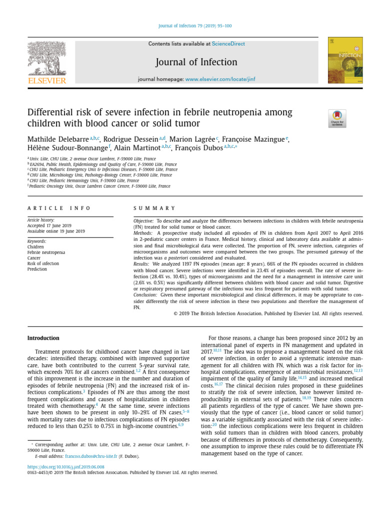 7. Differential risk of severe infection in febrile neutropenia among ...