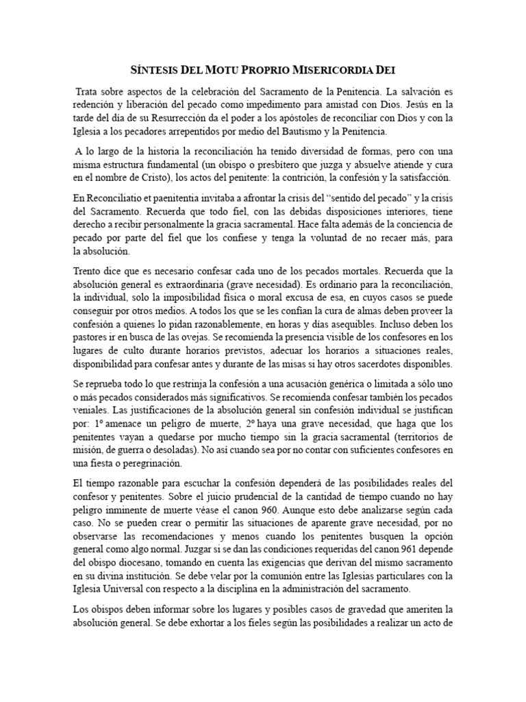 Aspectos del Motu Proprio Misericordia Dei | PDF | Iglesia Católica ...