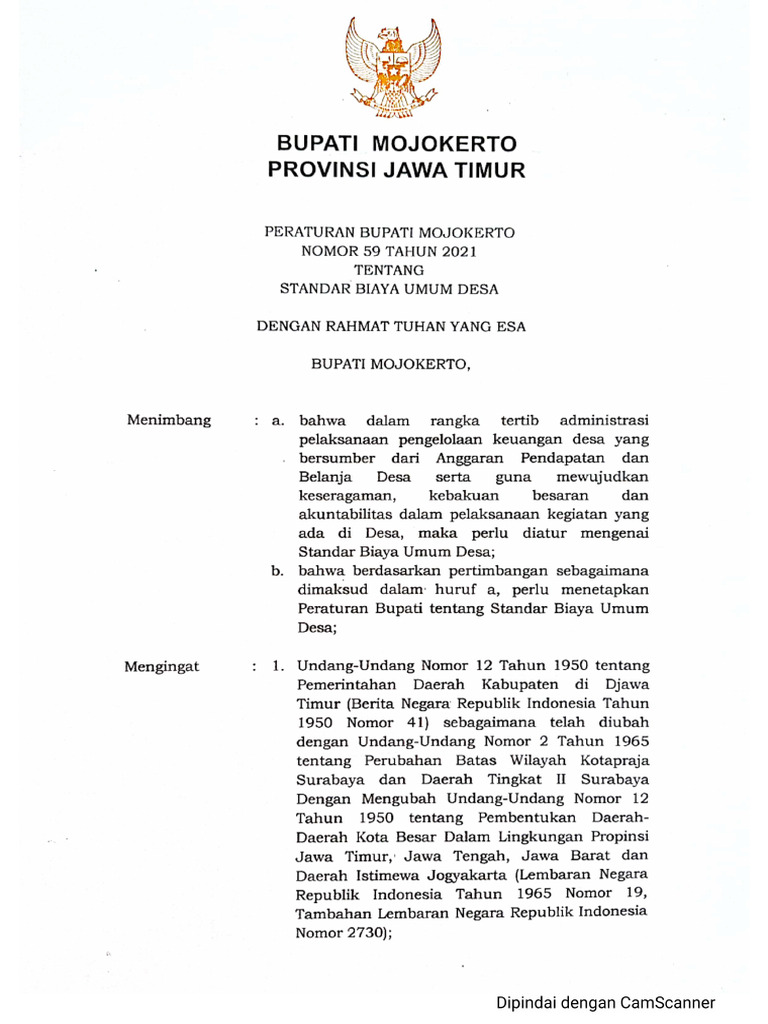 Perbup 59 Tahun 2021 Tentang SBU Desa | PDF