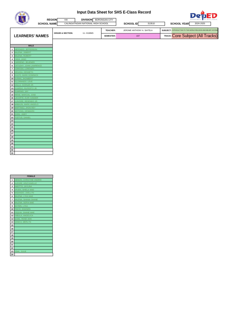 E-CLASS RECORD G11 2024-2025 | PDF