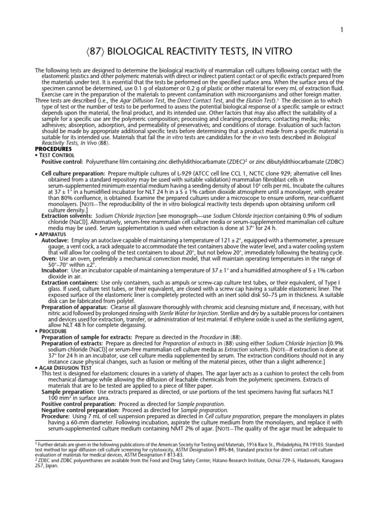 87 Biological Reactivity Tests, in Vitro | PDF | Cell Culture | Sodium ...