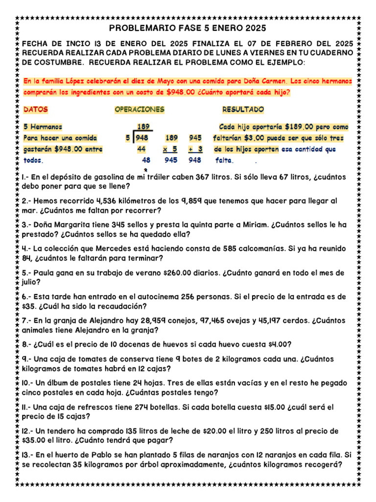 Problemario Fase 5 Enero 2025 | PDF