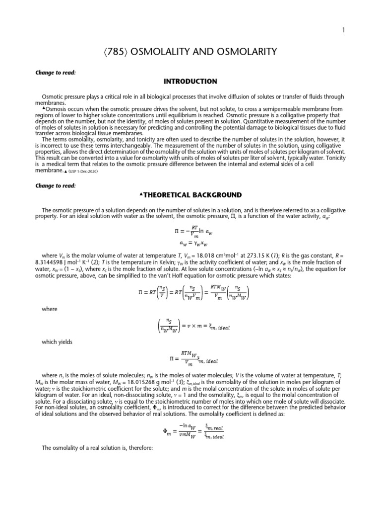 785 Osmolality and Osmolarity | PDF | Osmosis | Melting Point